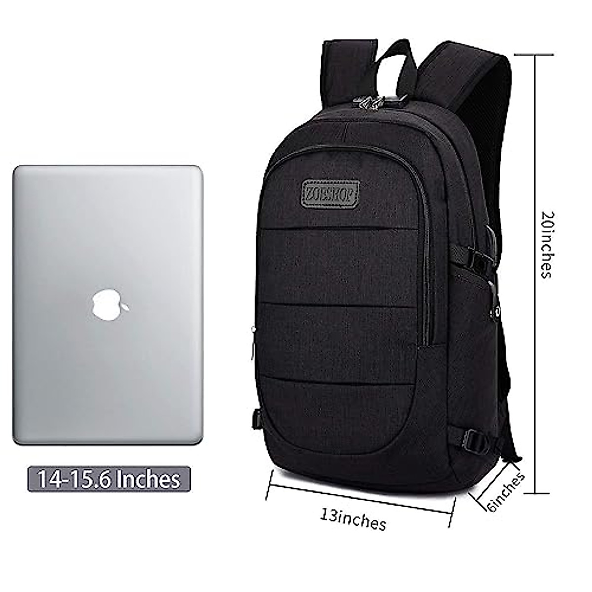 QWARVEL Laptop Backpack with USB Charging Port, Travel Laptop Backpack, Fashion Computer Backpack, 15.6 Inch Men's Ladies Computer Backpack, Black