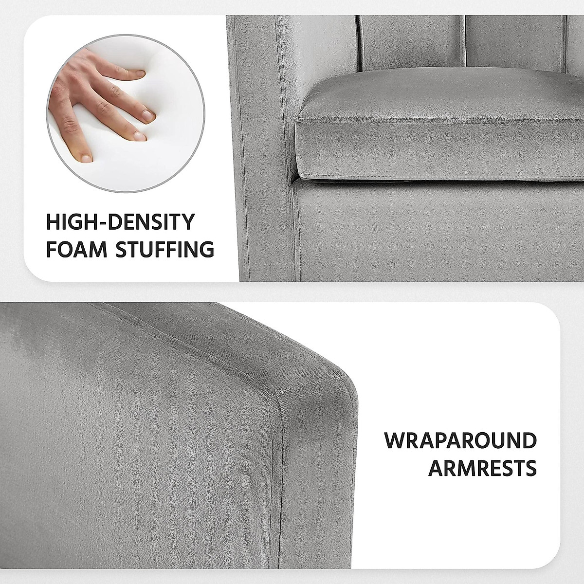 Yaheetech Accent Chair, Modern Velvet Armchairs with Big Ample Seat, Half Rounded Back, Cozy Upholstered Barrel Sofa Chair for Living Room Bedroom Waiting Room, Gray