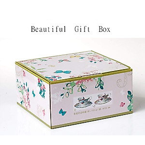 Krysclove Vintage Ceramic Teacup, Elegant Coffee Cup with Spoon and Saucer Set, Royal Bone China Tea Cups (Pink)