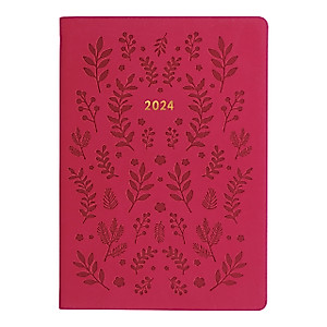Letts of London Woodland Weekly Planner, 12 Months, January to December, 2024, A5 Size, 8.25" x 5.875", Multilingual, Pink (C082162-24)