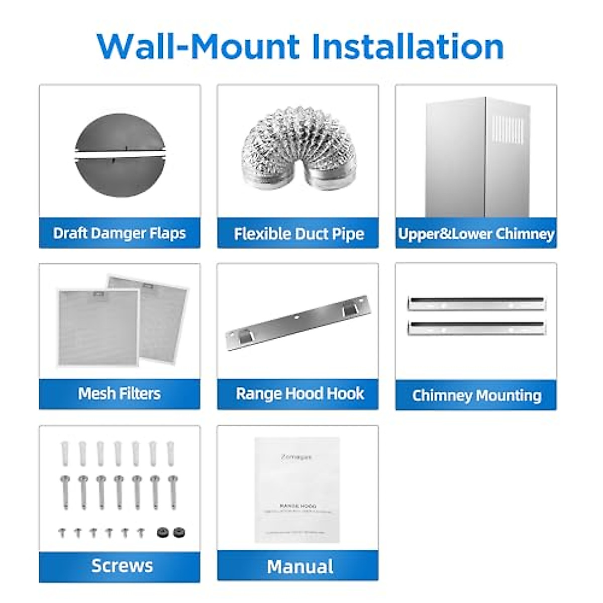 Range Hood 30 inch Stainless Steel, Wall Mount Stove Hood Ducted/Ductless Convertible with 3 Speed Kitchen Vent Hood, Touch Control, Energy-saving LED Lights, 5-Layer Aluminum Filters