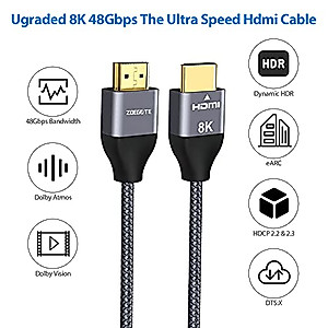 MINJANDLEE 2Pack 8K HDMI 2.1 Cable 48Gbps Certified Ultra High Speed HDMI Braided Cord 10ft, 4K120 8K60 144Hz eARC HDR HDCP 2.2 2.3 3D, Compatible with Ethernet PS5, PS4, X-Box Series X, LG QLED TV