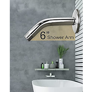 SENLO 6 Inch Shower Arm and Flange Polish Chrome, Showerhead Extension Extender Pipe Arm with Stainless Steel Flange, Rain Shower Angled Solid Brass for Wall Mount Replacement Bathroom Fixture Part