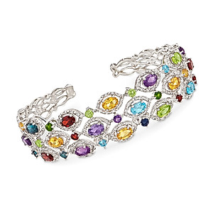 Ross-Simons 8.60 ct. t.w. Multi-Gemstone Cuff Bracelet in Sterling Silver. 7 inches