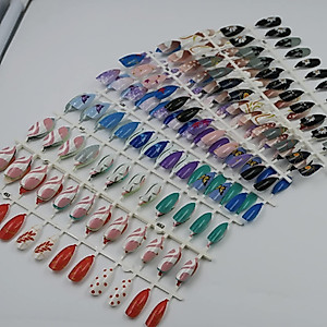 LoveOurHome 240pc Almond Press on Nails Flower Swirl Butterfly 10 Designs Medium Pointed Acrylic French Tips Full Cover Gel Fake Nails Reusable Artificial Fingernails for Women Girls Kids