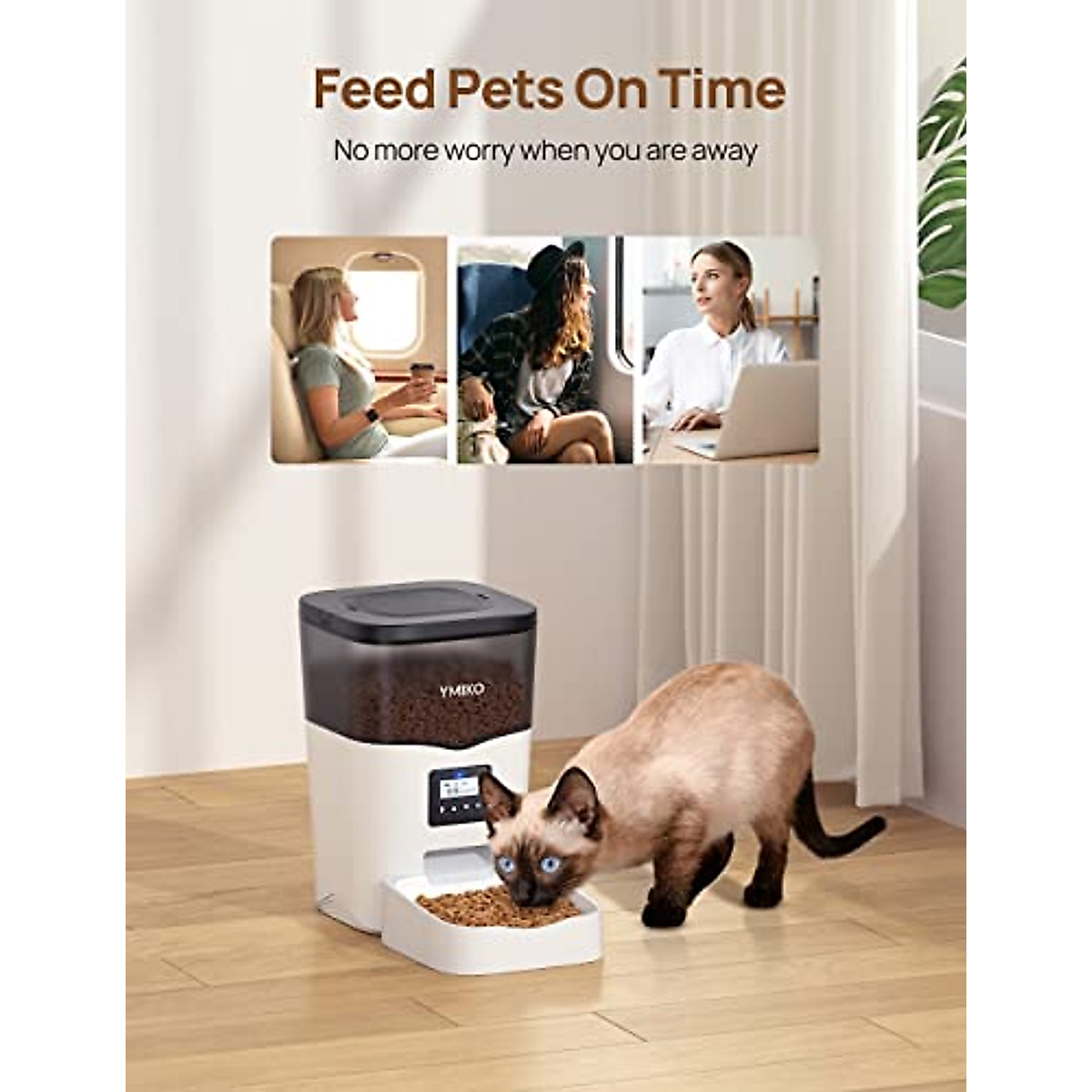 Ymiko Automatic Cat Feeder, Cat Food Dispenser with Voice Recorder, Timed Small Pet Feeder with Programmable Timer, 1-4 Meals Per Day, 3L/12.7 Cups Capacity