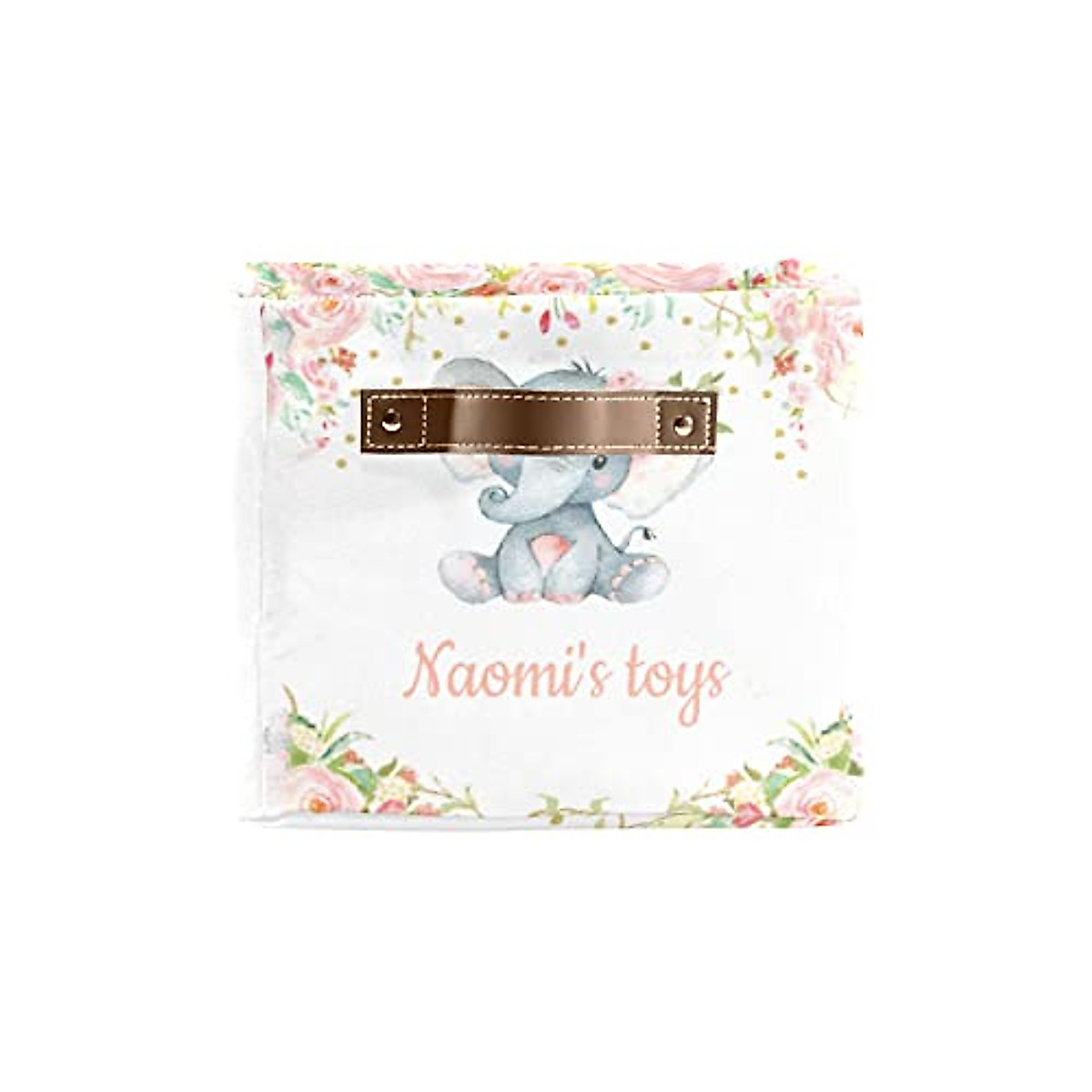 Joyestore Pink Flower Elephant Personalized Storage Bins ,Baskets Cubes Organizer with Handle for Shelves Closet Nursery Toy 1 Pack