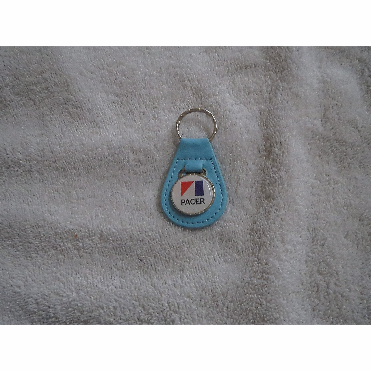 1975 1976 1977 1978 1979 AMC PACER EMBLEM LEATHER KEYCHAIN - SKY BLUE