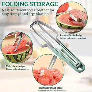3-in-1 Watermelon Cutter Slicer Tool, Watermelon Stainless Steel Fork Slicer Set, Portability Multifunctional Handheld Fruit Fork for Home Camping Kitchen Gadgets