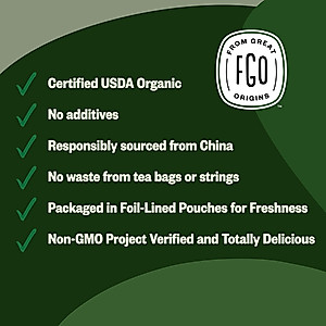 FGO Organic Gunpowder Green Tea, Loose Leaf, 16oz Bulk Resealable Bag, Packaging May Vary (Pack of 1)