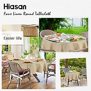 Hiasan Round Linen Tablecloth 60 Inch - Table Cloth Round Tablecloth Wrinkle and Stain Resistant Washable Polyester Fabric for Dining Room Kitchen Party, Beige
