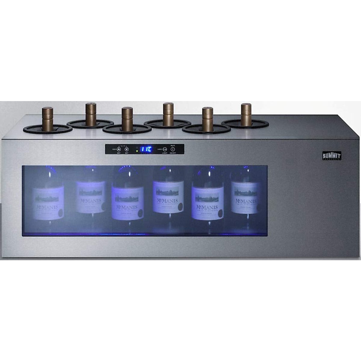 Summit STC6 36 Open Wine Cooler with 6 Bottle Capacity Commercially Approved Digital Thermostat Temperature Alarm LED Lighting Temperature Memory Function in Stainless Steel