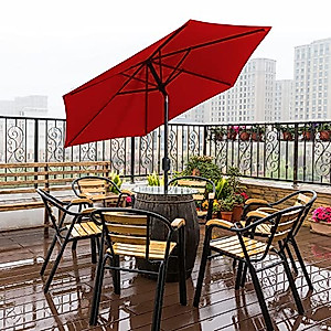 LOVE STORY 7.5 Ft Patio Umbrella Outdoor Garden Table Umbrella with Push Button Tilt and Crank, 6 Ribs-Red