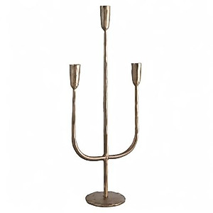 Creative Co-Op Hand-Forged Metal Candelabra, Antique Brass Finish (Holds 3 Taper Candles)