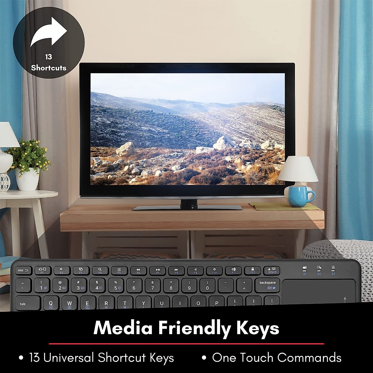 Macally Bluetooth Keyboard with Touchpad for Easy Media Control - Perfect TV Wireless Keyboard with Trackpad for Samsung LG HTPC Mac - Small - Smart TV Keyboard