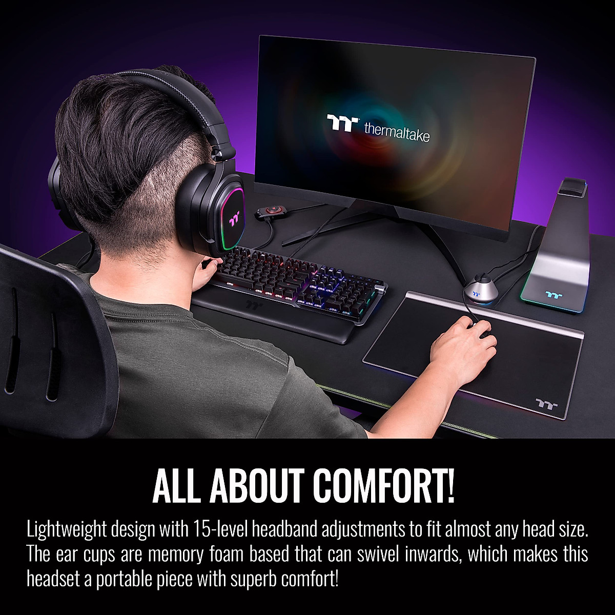 Thermaltake Argent H5 RGB 7.1 Surround Gaming Headset, 50mm Hi-Res Drivers, Compatible with PC, Xbox One, PS4, Mac, Mobile and Nintendo Switch, Black, GHT-THF-DIECBK-31