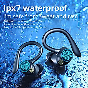 HORNORM Sport Bluetooth Headphones, Wireless Earbuds with Earhooks, IPX7 Waterproof Wireless headsets 70Hrs Playtime, Noise Cancelling Earbud Built-in Mic Earphones for Workout Sport Gym