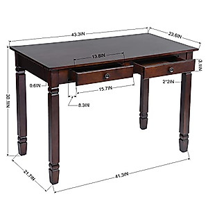 FurnitureR Antique Understated Writing Farmhouse Solid Wood, Signature 2 Drawers for Living Room Bedroom Home Office Board Desk, Brown