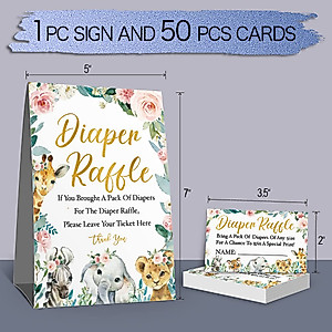 HIWERAN Baby Shower Safari Jungle Zoo Forest Animals Game Cards, 1 Double-Sided Sign, 50 Guessing Cards, 5" x 7"