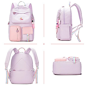 AUOBAG Kids Backpack Girls Backpacks Elementary Bookbags Middle School Bags Women Casual Daypacks Send Pendant (Purple)