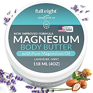 Magnesium Body Butter – Quick Ease for Tensed Legs, Tight Muscles & Sleep, Organic Ingredients with Pure Magnesium Oil, Exfoliating Topical Cream 4oz