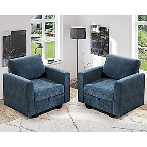 ABCASA 38.5 Oversized Accent Chair with Storage Blue Chenille, Single Modern Accent Sofa Chair with Arms for Apartment Living Room (21" Deep Seat)