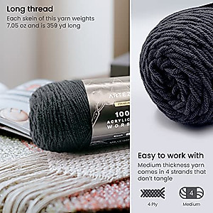 Arteza Acrylic Yarn for Crocheting, 4 x 200-g Skeins of Worsted Yarn for Knitting, Black A008, Machine Washable, Knitting & Crochet Supplies – Use with Knitting Needles and Crochet Hooks