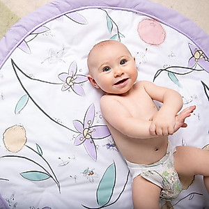 JumpOff Jo – Baby Quilted Floor Mat for Tummy Time Play, Soft & Safe Crawling Mat for Babies, 36" Portable Baby Play Mat for Playdates, Traveling - Fairy Blossom Pink
