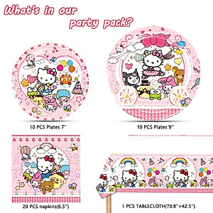 Kitty Birthday Party Supplies, 20 Plates, 20 Napkins and 1 Tablecover for Girls Kitty Party Decorations