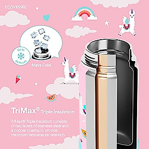 EcoVessel FROST Stainless Steel Kids Water Bottle with Straw Lid, Leak Proof Bottle with Carry Handle & Bottle Bumper, Kids Water Bottle For School - 12oz (Unicorn)