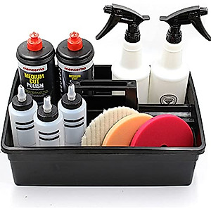 3-Compartment Plastic Cleaning Caddy Basket – Stackable Large Commercial Quality Plastic Tool Organizer Bucket with Handle, Black