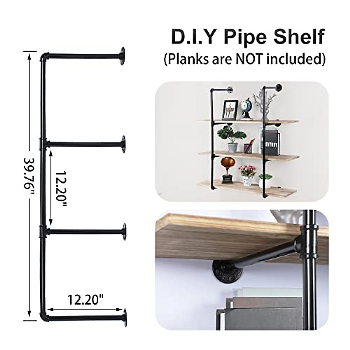 LIANTRAL Industrial Shelves Wall Mount Iron Pipe Shelving Bracket for Garage Storage Home Decor