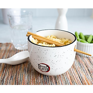 Demon Slayer Tanjiro Kamado Japanese Ceramic Dinnerware Set | Includes 16-Ounce Ramen Noodle Bowl and Wooden Chopsticks | Asian Food Dish Set For Home & Kitchen | Anime Manga Gifts and Collectibles