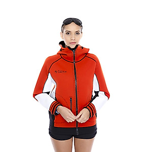 Unisex PRO Neoprene Jacket Wetsuit Hoodie - Waterproof Wind Sailing Fishing Surf Jackets for Men and Women (Red, XXL)