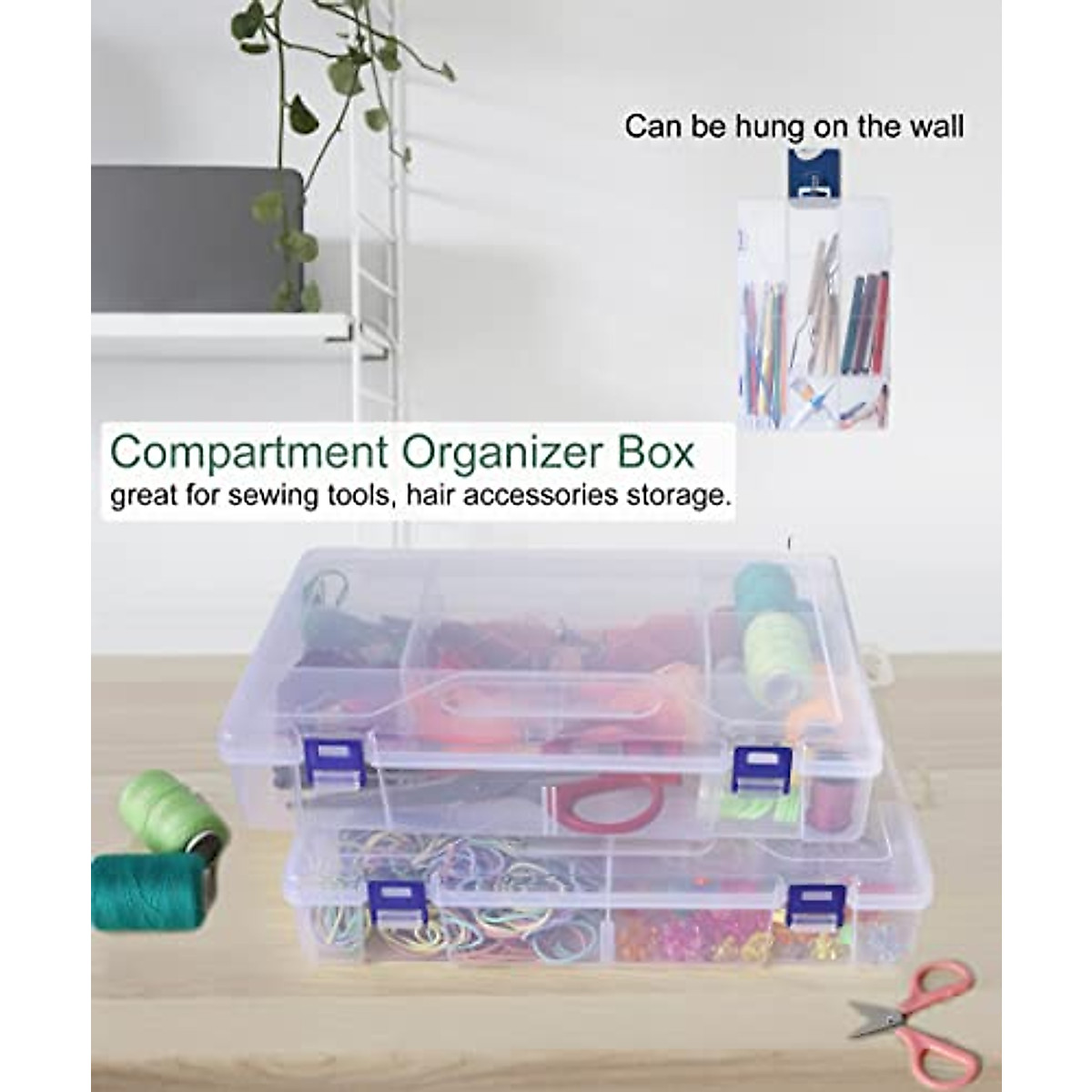 Uxwuy Plastic Organizer Box Craft Storage 10 Grids Box 2 Pack Compartment Organizer Box with Dividers Snackle Box Container Thread Organizer