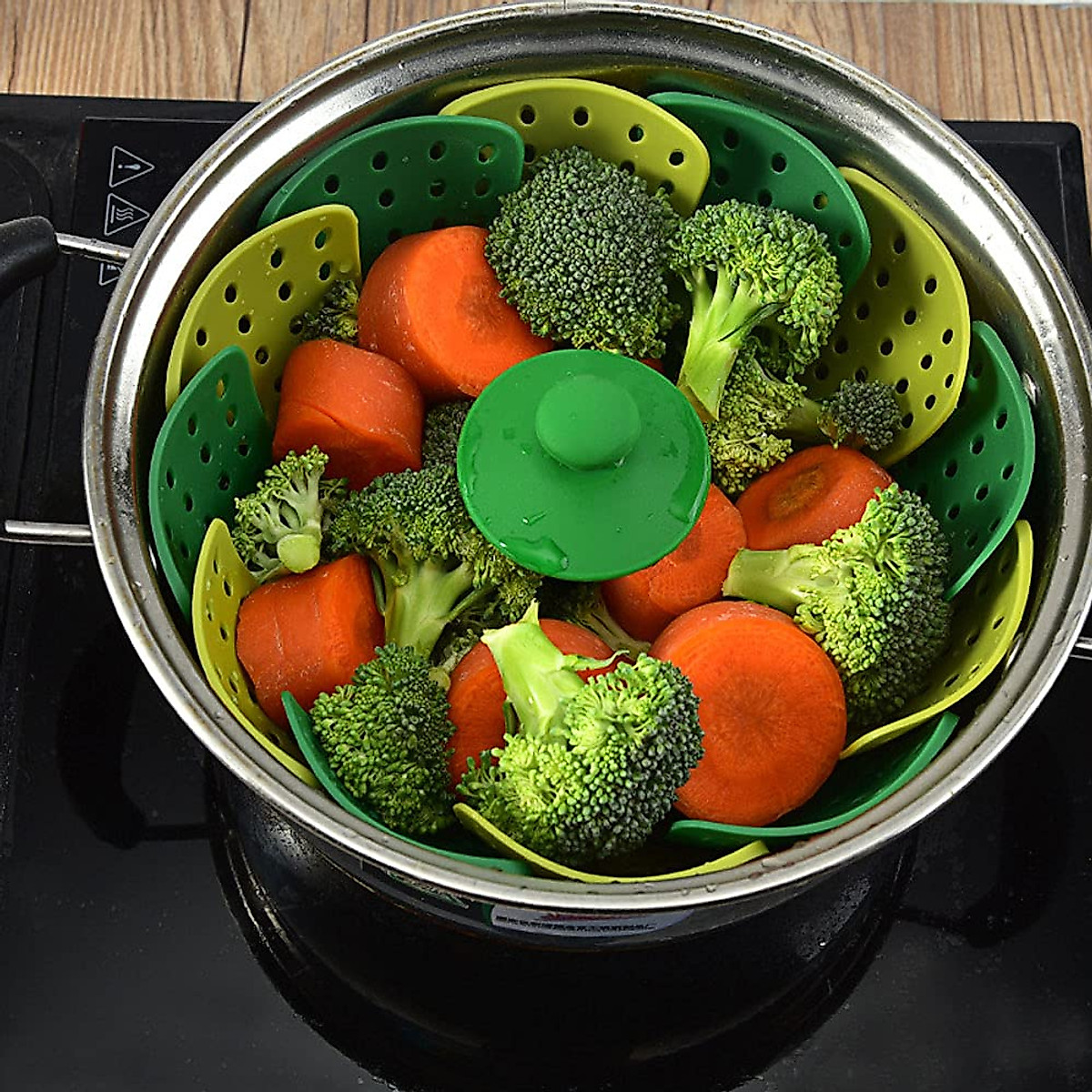 Beilay Green Vegetable Steamer Basket, Premium Plastic Veggie Steamer Basket - Folding Expandable Steamers to Fits Various Size Pot 25x11