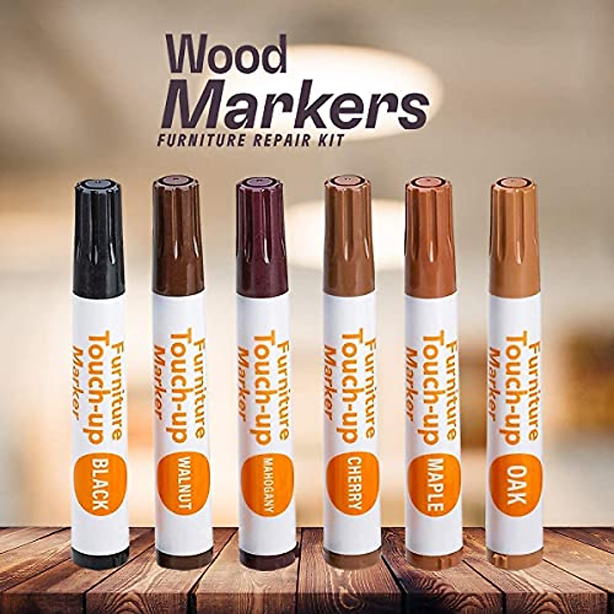Katzco Furniture Repair Kit Wood Markers - Set of 13 - Markers and Wax Sticks with Sharpener - for Stains, Scratches, Floors, Tables, Desks, Carpenters, Bedposts, Touch-Ups, Cover-Ups