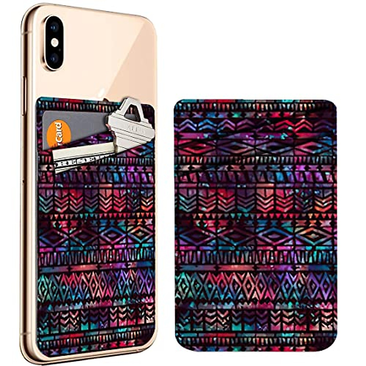 Diascia Pack of 2 - Cellphone Stick on Leather Cardholder ( Ethnic Style Tribal Boho Pattern Pattern ) ID Credit Card Pouch Wallet Pocket Sleeve