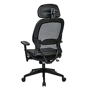 SPACE Seating Professional AirGrid Dark Back and Padded Black Eco Leather Seat, 2-to-1 Synchro Tilt Control, Adjustable Arms and Tilt Tension with Nylon Base Executives Chair with Adjustable Headrest