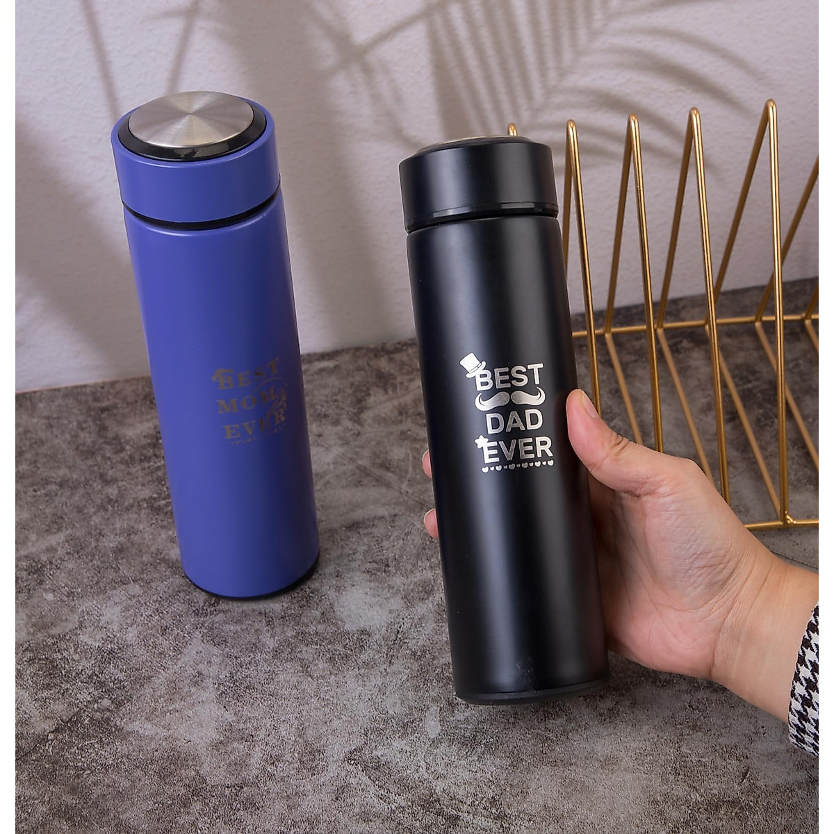 Wedding Engagement Gifts for Her/Him - Valentines Anniversary Christmas Couples Gift Set, 15oz Travel Vacuum Tumbler For Husband Wife - Insulated Bottle Gift For Bride Groom (Best Dad & Best Mom）
