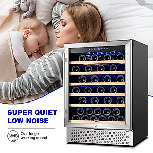 Tylza 24 Inch Wine Cooler Refrigerator 51 Bottle Built-in or Freestanding 24'' Fridge with Stainless Steel & Double Layer Tempered Glass Door and Temperature Memory Function