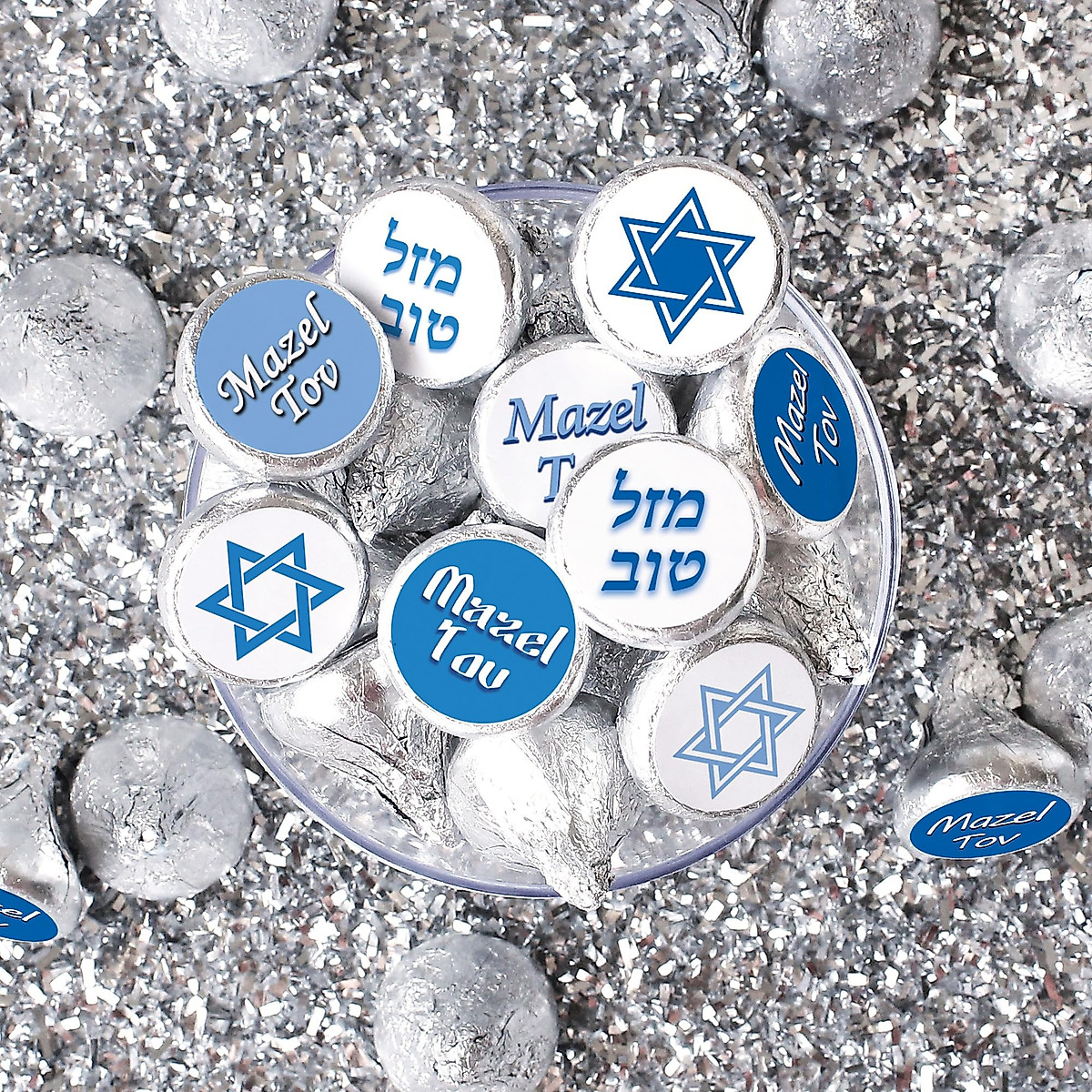Blue Bar Mitzvah Mazel Tov Candy Favor Labels - 180 Stickers