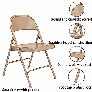 TUBYIC 4 Pack Black Folding Chairs with Wide Seats for Outdoor & Indoor, Portable Stackable Commercial Seat with Steel Frame for Events Office Wedding Party, 250lbs Capacity