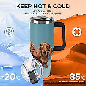 FZQVSGW Three Dachshunds 40 Oz Tumbler with Handle And Straw Stainless Steel Vacuum Insulated Tumblers Reusable Keep Drinks Cold Coffee Cup Holder Friendly Gifts for Women Men Car Gym Travel