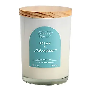 Beautifully Balanced Scented Lidded Glass Soy Candle, Relax + Renew, 9.3 oz.