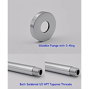 Aquaiaw Shower Arm and Wall Supply Elbow Bundle, 12 inch Ceiling Mount Shower Arm with Anti-Scratch Flange, Wall Union with Handheld Shower Head Holder, Both Solid Brass, Both Polished Chrome