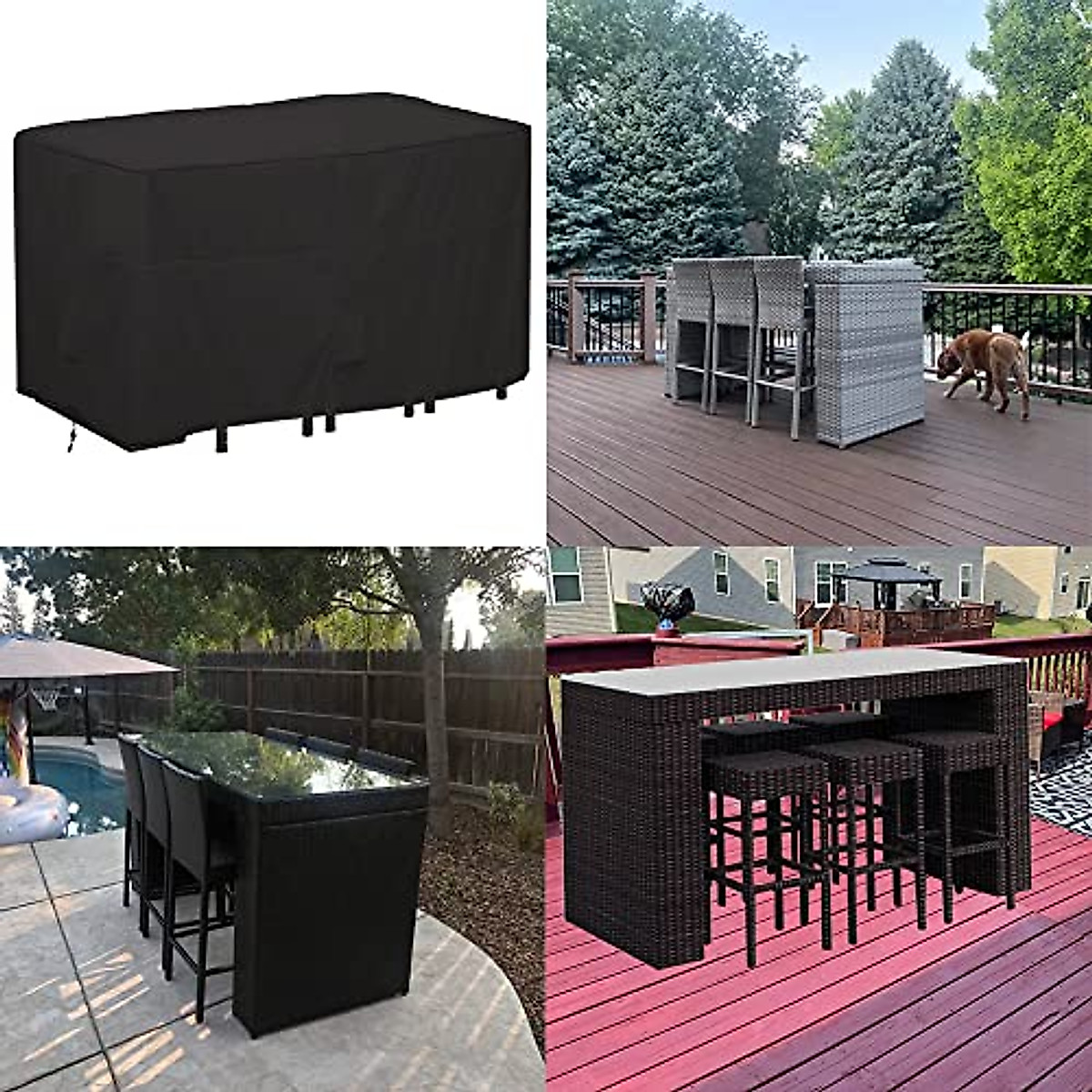 Outdoor Bar Height Dining Set Cover Heavy Duty Waterproof Patio Dining Set Cover for Rectangular 6 - Person 76'' Long Bar Height Dining Set