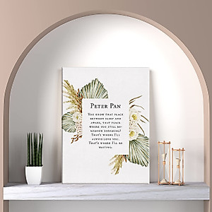 LEXSIVO Peter Pan Quote Flowers Print Canvas Wall Art Home Decor You Know That Place Between Sleep and Awake Painting 12x15 Canvas Poster Framed Ready to Hang