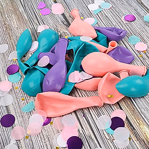RUBFAC 60pcs Mermaid Balloons with Latex Confetti Balloons, Light Pink Purple Blue Balloons and Ribbons for Birthday Party Decorations Mermaid Party
