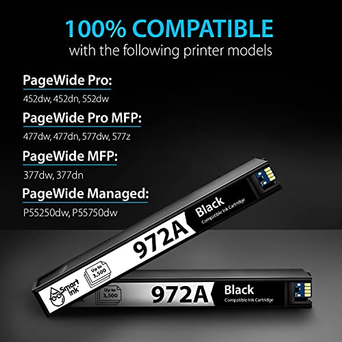 Smart Ink Compatible Ink Cartridge Replacement for HP 972A 972 (2 Pack Combo) to use with PageWide Pro 477dw 577dw 452dw 477dn 452dn 577z 552dw 377dw P55250dw Printers